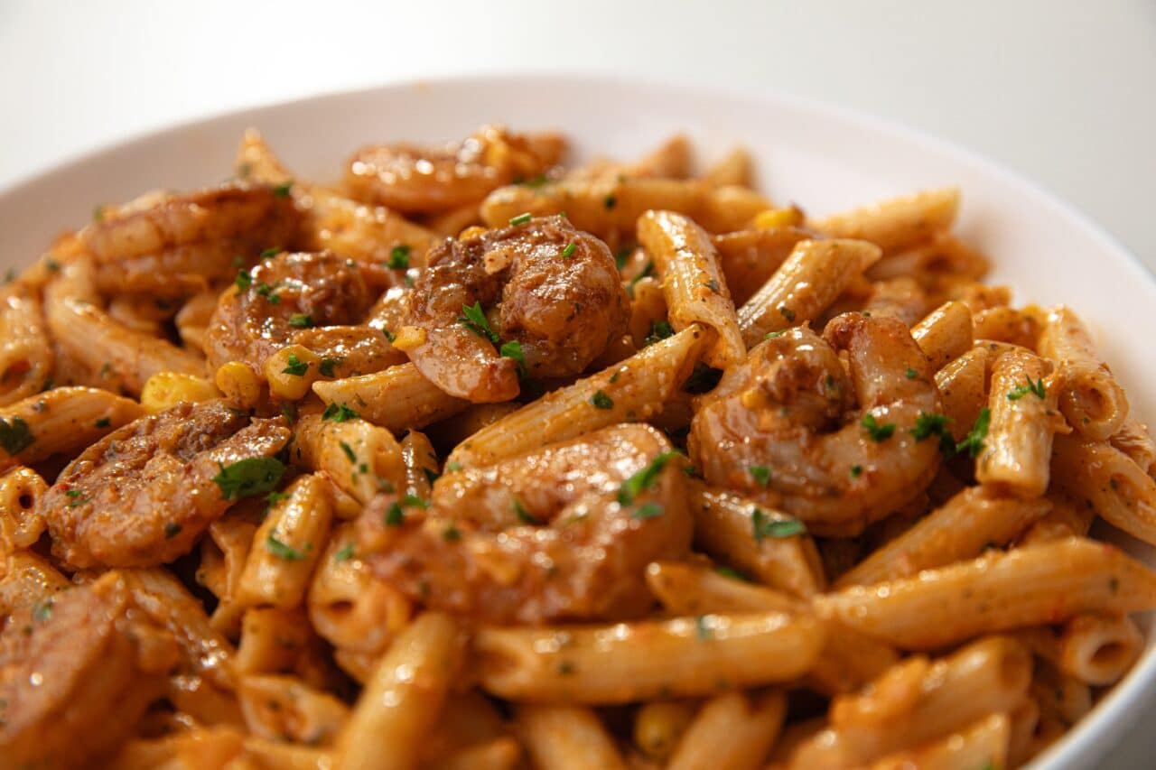 Fire Roasted Red Pepper Pasta Salad with Blackened Shrimp - Gordon Food ...